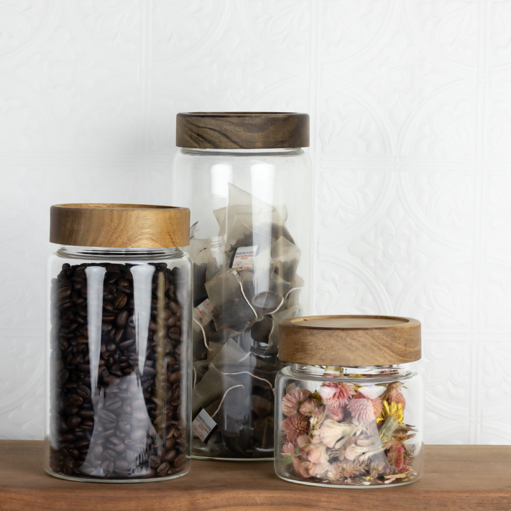 Modern Essentials Storage Jar Set with Wood Lids (Set of 3 ...