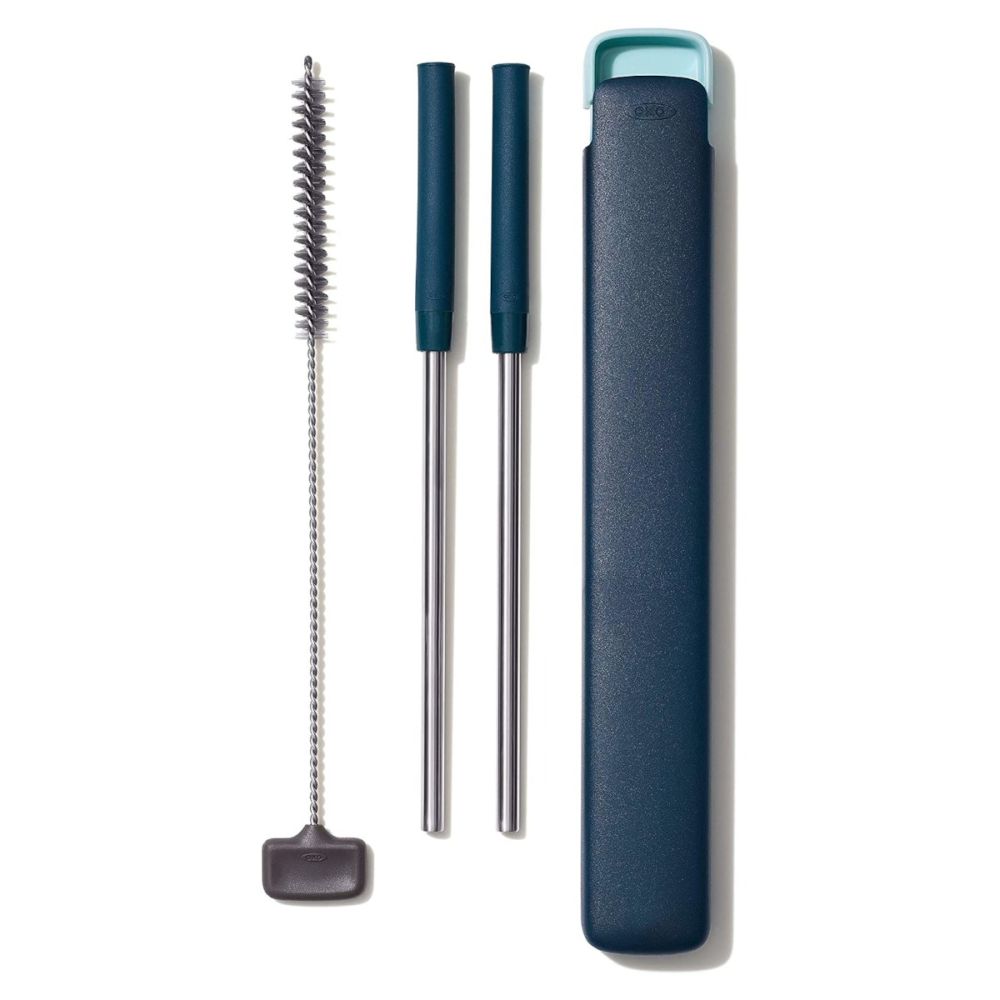 4-Piece Reusable Straw Set (Blue) | OXO | Everything Kitchens