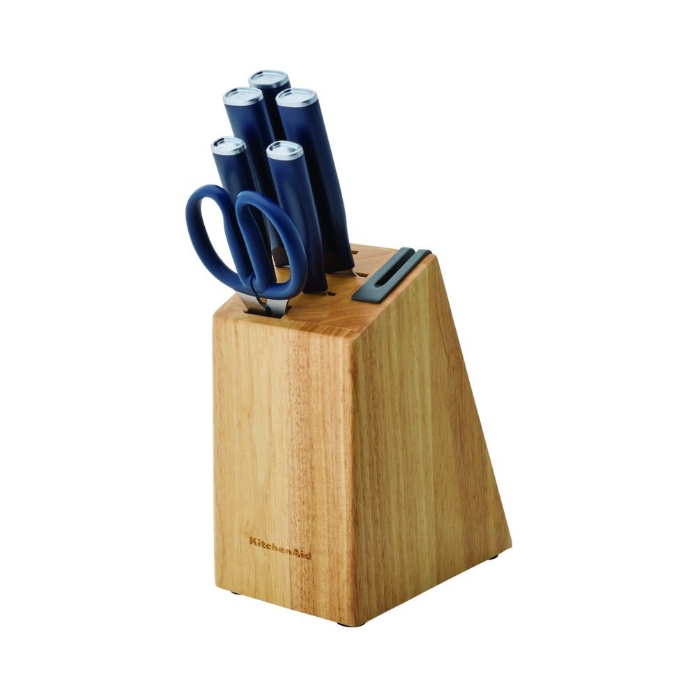 Classic 7-Piece Self-Sharpening Knife Block Set (Ink Blue Handles with ...