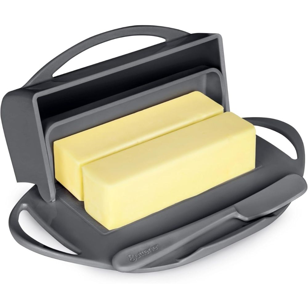 Butter Dish with Attached Flip-Top Lid (Gray) | Butterie | Everything ...
