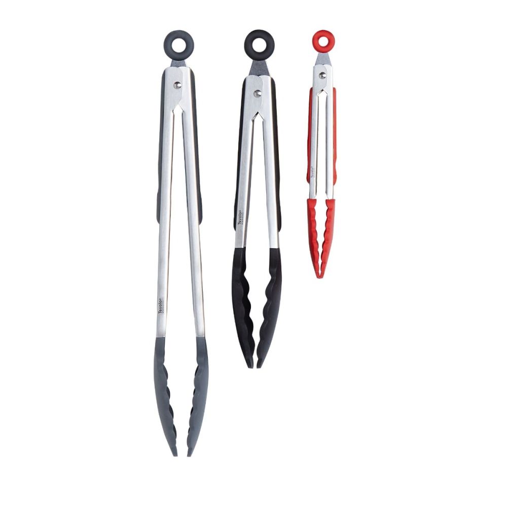 3-Piece Elements Tongs With Silicone Grip (Red, Black & Charcoal ...