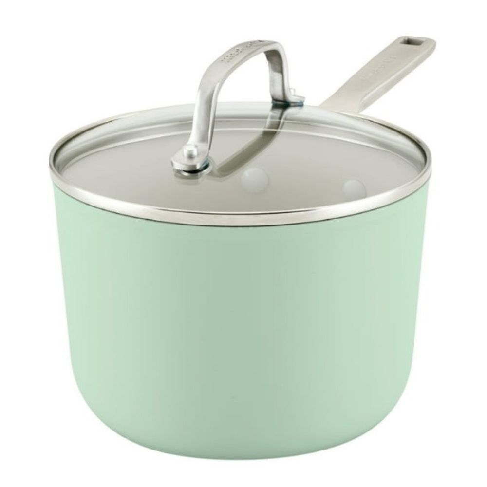 Hard Anodized Ceramic 3 Quart Covered Saucepan (Pistachio) | KitchenAid ...
