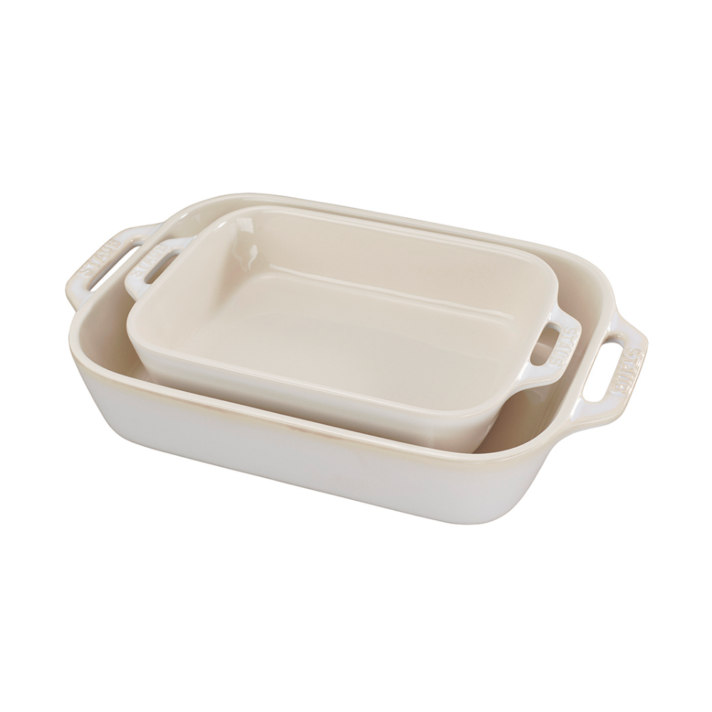 Staub Rustic Ivory 2pc Rectangular Baking Dish Set (Lg. 10.5x7.5 - Sm ...
